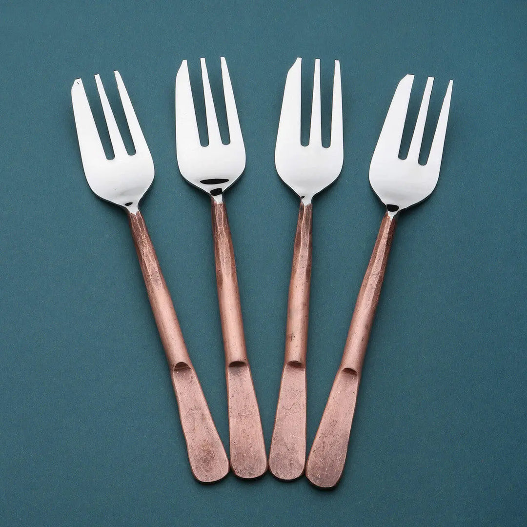 Celia Copper Antique Pastry Forks 4 Pc. Set | Inox Artisans