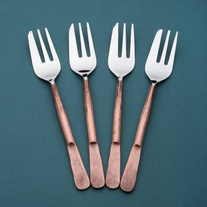Celia Copper Antique Pastry Forks 4 Pc. Set | Inox Artisans
