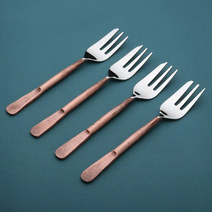 Celia Copper Antique Pastry Forks 4 Pc. Set | Inox Artisans