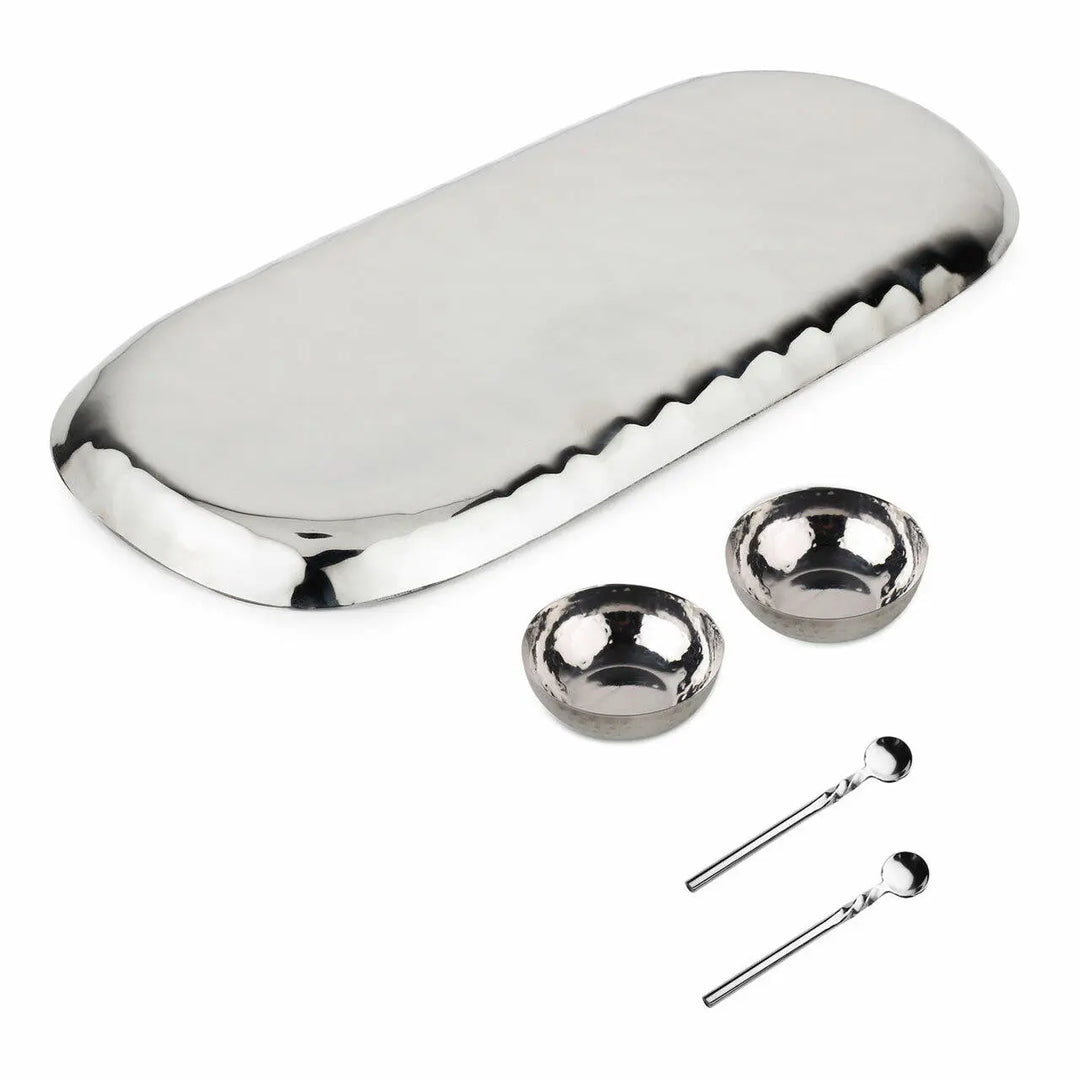 Polished Hammered Stainless Steel 5 PC Condiment Set