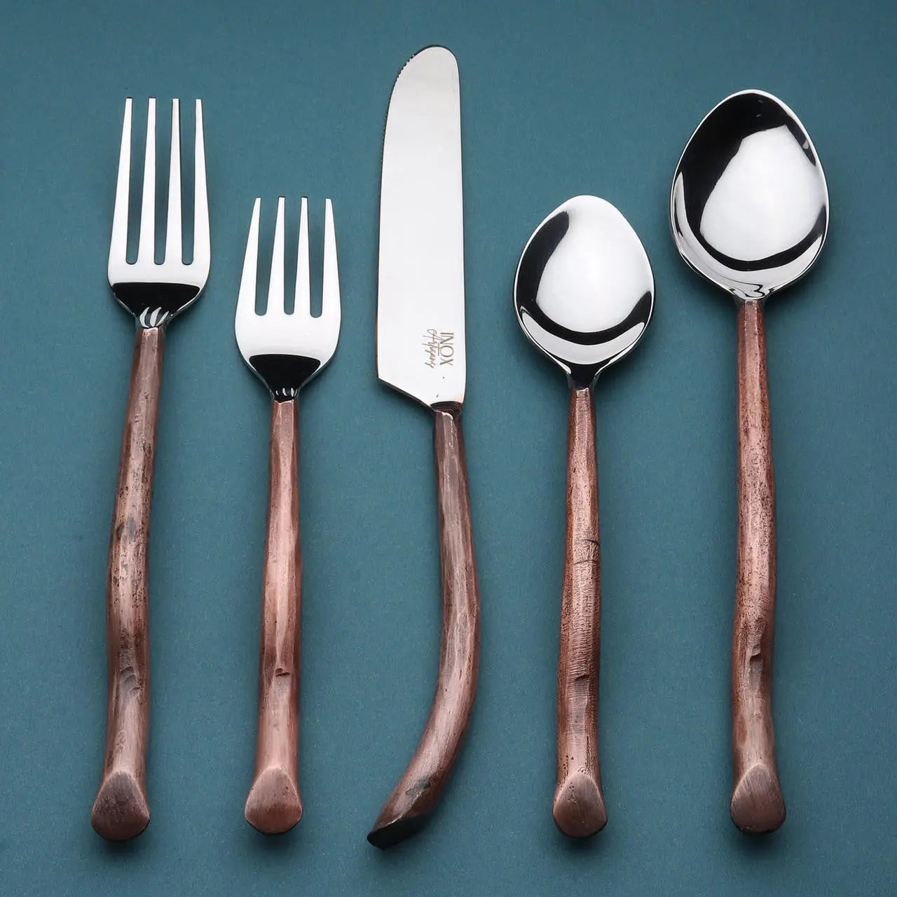 5 Pc. Set of Modern Twig Flatware | Inox Artisans - Buy Today